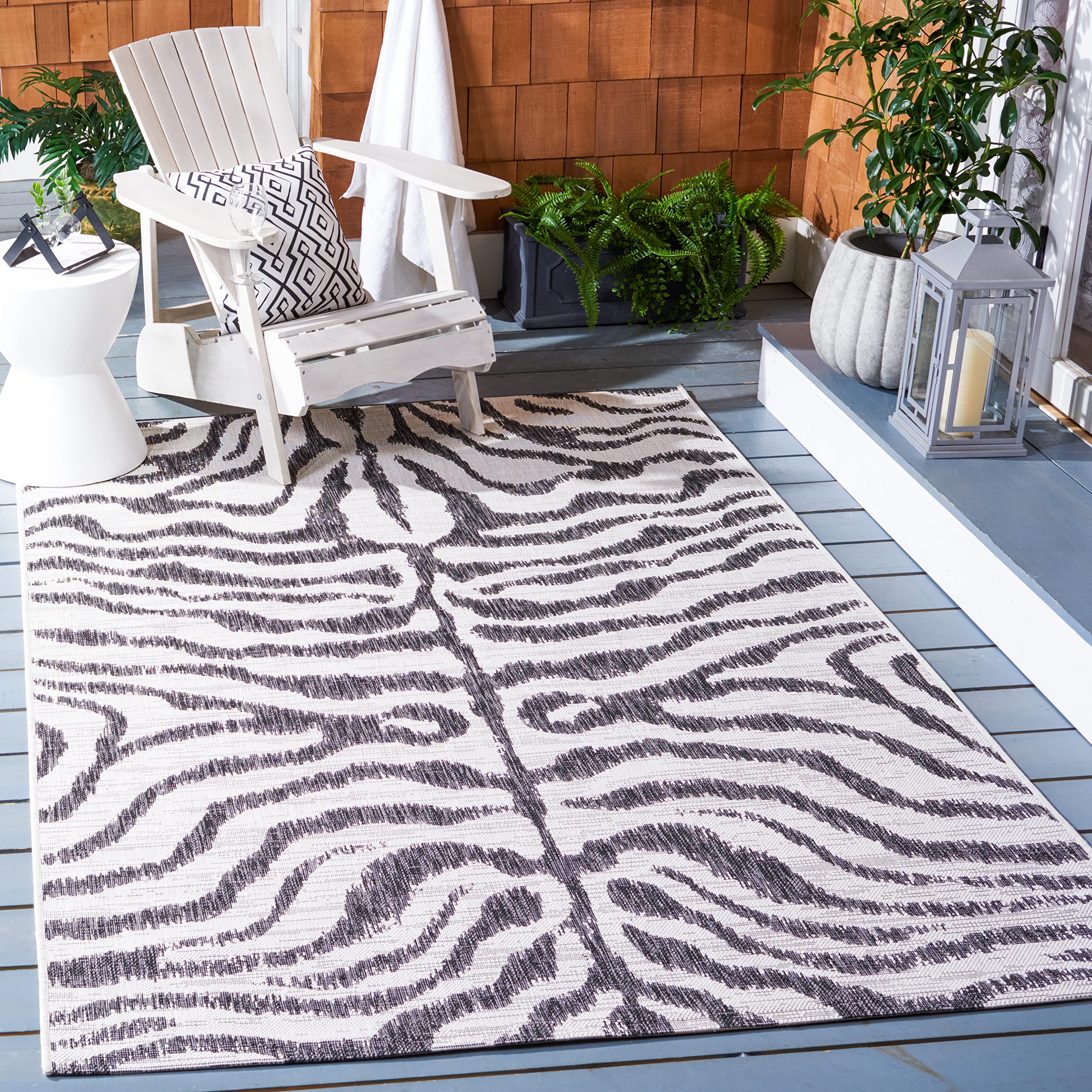 SAFAVIEH Courtyard Collection 8' x 10' Ivory/Black CY8444 Indoor/ Outdoor Waterproof Easy Cleaning Patio Backyard Mudroom Area Rug