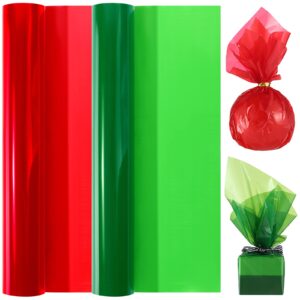 outus 2 rolls christmas cellophane wrap roll clear cellophane wrap 12 x 591 inch wide cellophane wrap red green clear wrapping paper for xmas diy craft present wrap