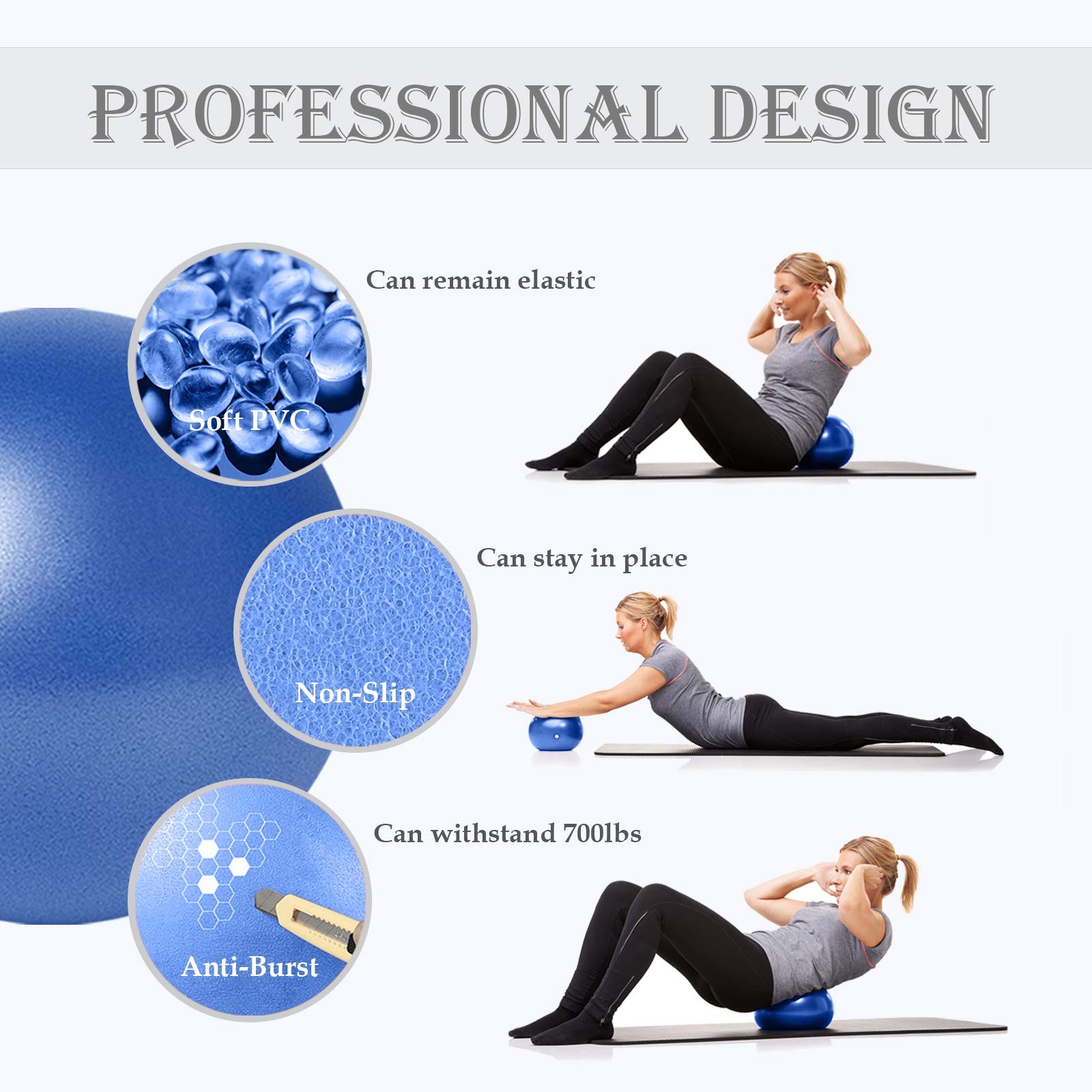 Small Pilates Ball, Therapy Ball, Mini Workout Ball, Core Ball, 9 Inch Small Exercise Ball, Mini Bender Ball, Pilates, Yoga, Workout, Bender, Core Training and Physical Therapy, Improves Balance