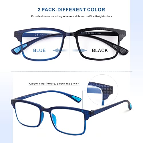 CARA 2 Pack Progressive Multifocus Reading Glasses, Flexible Lightweight TR90 Frame Blue Light Blocking Computer Readers, Workspace for Near Range (C1, 2.50)