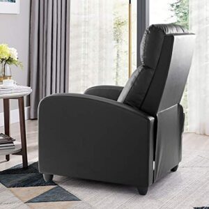 ZUNMOS Living Room Recliner Chair, PU Leather Adjustable Single Recliner Sofa Home Theater Seating Reading Chair for Bedroom, Dark Black