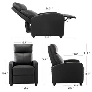 ZUNMOS Living Room Recliner Chair, PU Leather Adjustable Single Recliner Sofa Home Theater Seating Reading Chair for Bedroom, Dark Black