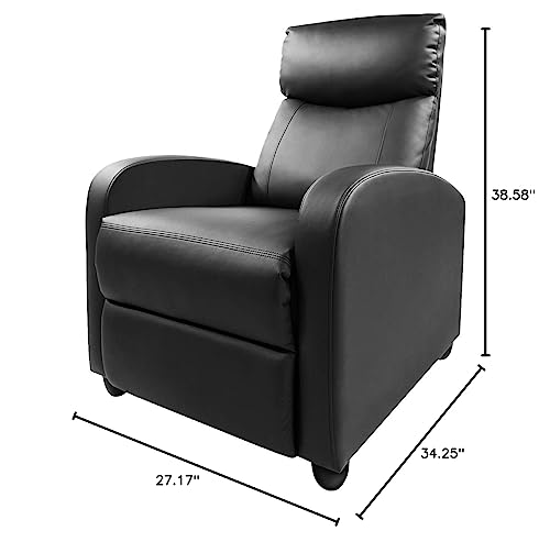 ZUNMOS Living Room Recliner Chair, PU Leather Adjustable Single Recliner Sofa Home Theater Seating Reading Chair for Bedroom, Dark Black