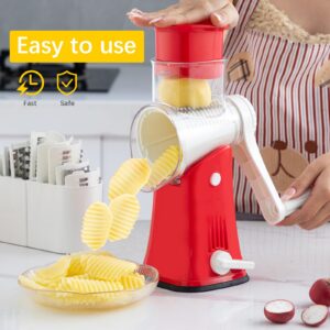 5 in 1 Cheese Grater, Cheese Grater Hand Crank,Rotary Cheese Grater, Replaceable Stainless Blades Cheese Shredder, Mandoline Slicer, Easy to Clean Rotary Grater with Storage Box