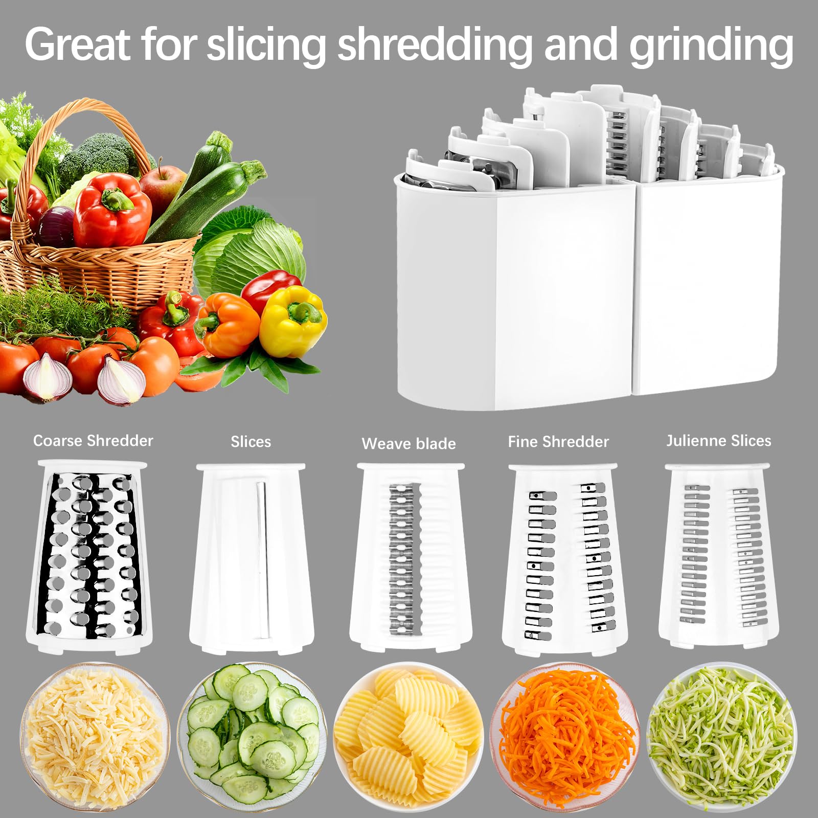 5 in 1 Cheese Grater, Cheese Grater Hand Crank,Rotary Cheese Grater, Replaceable Stainless Blades Cheese Shredder, Mandoline Slicer, Easy to Clean Rotary Grater with Storage Box