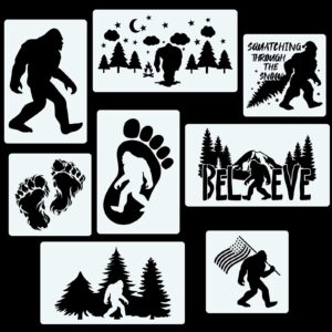 cinpiuk 8pcs bigfoot stencils painting on wood, reusable sasquatch templates for christmas home decor diy art crafts, assorted sizes