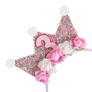 LINLULU Birthday Crown Headbands for Toddlers Girls - 2nd to 6th Birthday Crown, Princess Crown for Girls, Princess Tiara, Flower Crown Headbands for Birthday Girls (3rd birthday headband)