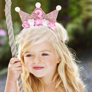 LINLULU Birthday Crown Headbands for Toddlers Girls - 2nd to 6th Birthday Crown, Princess Crown for Girls, Princess Tiara, Flower Crown Headbands for Birthday Girls (3rd birthday headband)