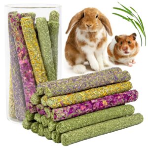 sofier 32pcs timothy hay sticks 320g rabbit toys bunny, guinea pig toys natural hamster toys for teeth handmade treats and chews chinchilla rat gerbil