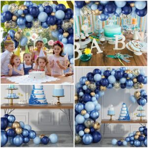 97PCS Navy Blue Balloon Garland Arch Kit, Metallic Blue and Macaron Blue Balloons, Gold Confetti and Metallic Gold Balloons Arch for Birthday Party Decorations, Wedding, Bridal Shower, Baby Shower