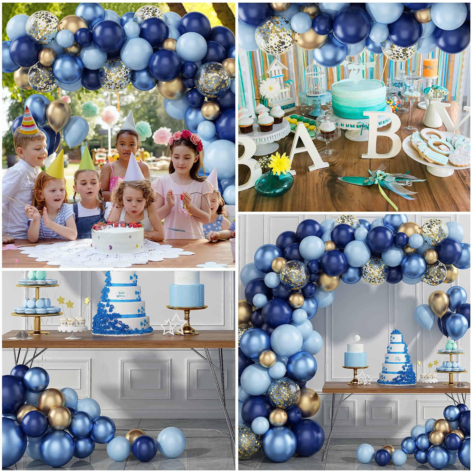 97PCS Navy Blue Balloon Garland Arch Kit, Metallic Blue and Macaron Blue Balloons, Gold Confetti and Metallic Gold Balloons Arch for Birthday Party Decorations, Wedding, Bridal Shower, Baby Shower