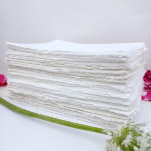 E-Tailor Handmade Paper Cotton Deckle Edge Loose Leaf Sheets 150 GSM Ivory White (10x12"-100-Sheets)