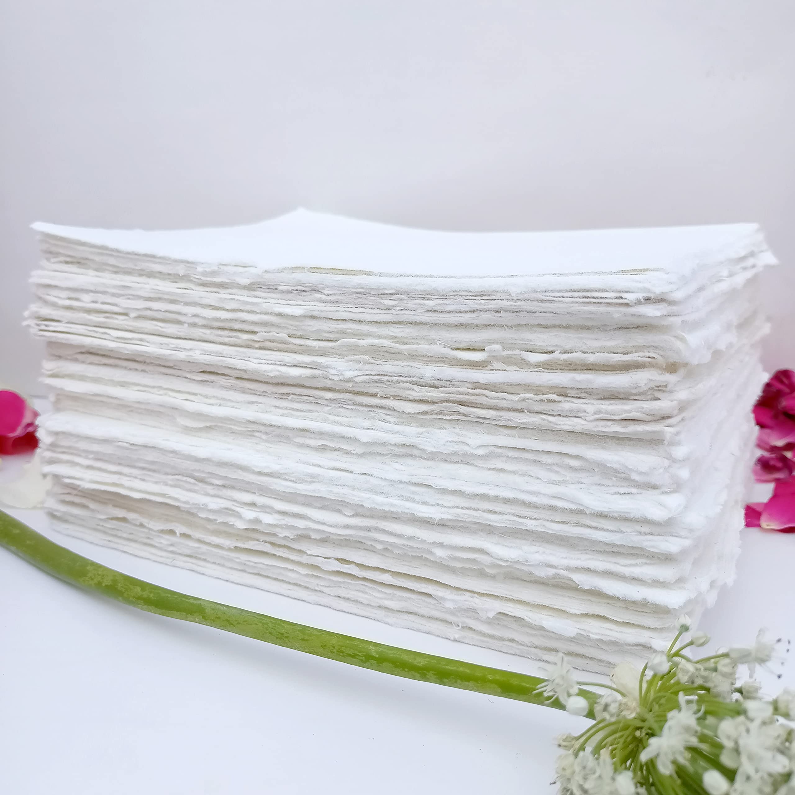 E-Tailor Handmade Paper Cotton Deckle Edge Loose Leaf Sheets 150 GSM Ivory White (10x12"-100-Sheets)