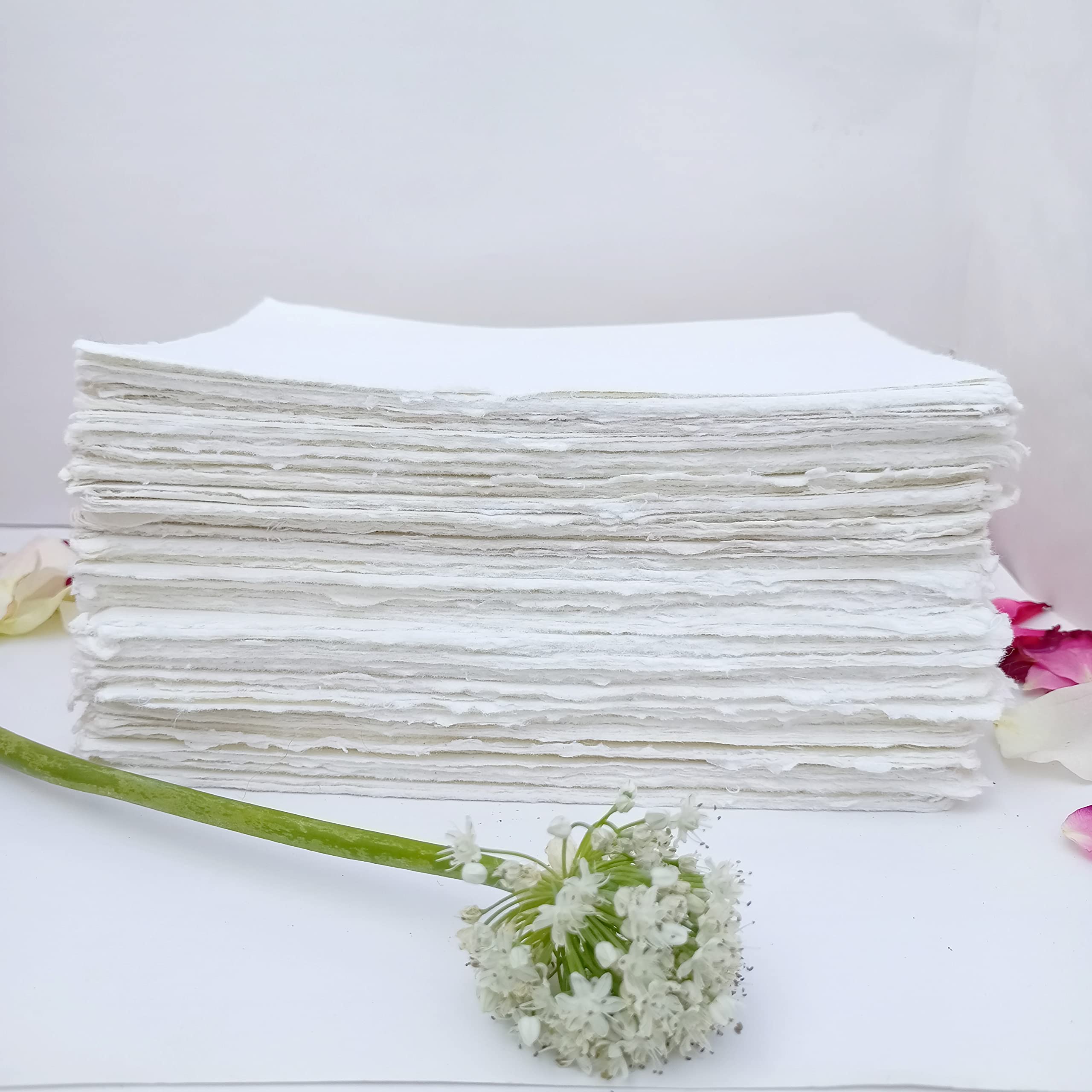 E-Tailor Handmade Paper Cotton Deckle Edge Loose Leaf Sheets 150 GSM Ivory White (10x12"-100-Sheets)