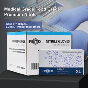 FINITEX Disposable Nitrile Exam Gloves 1000 PCS - 3.2mil Ice Blue Powder-free Latex-Free Gloves Examination Home Cleaning Food Gloves (M)