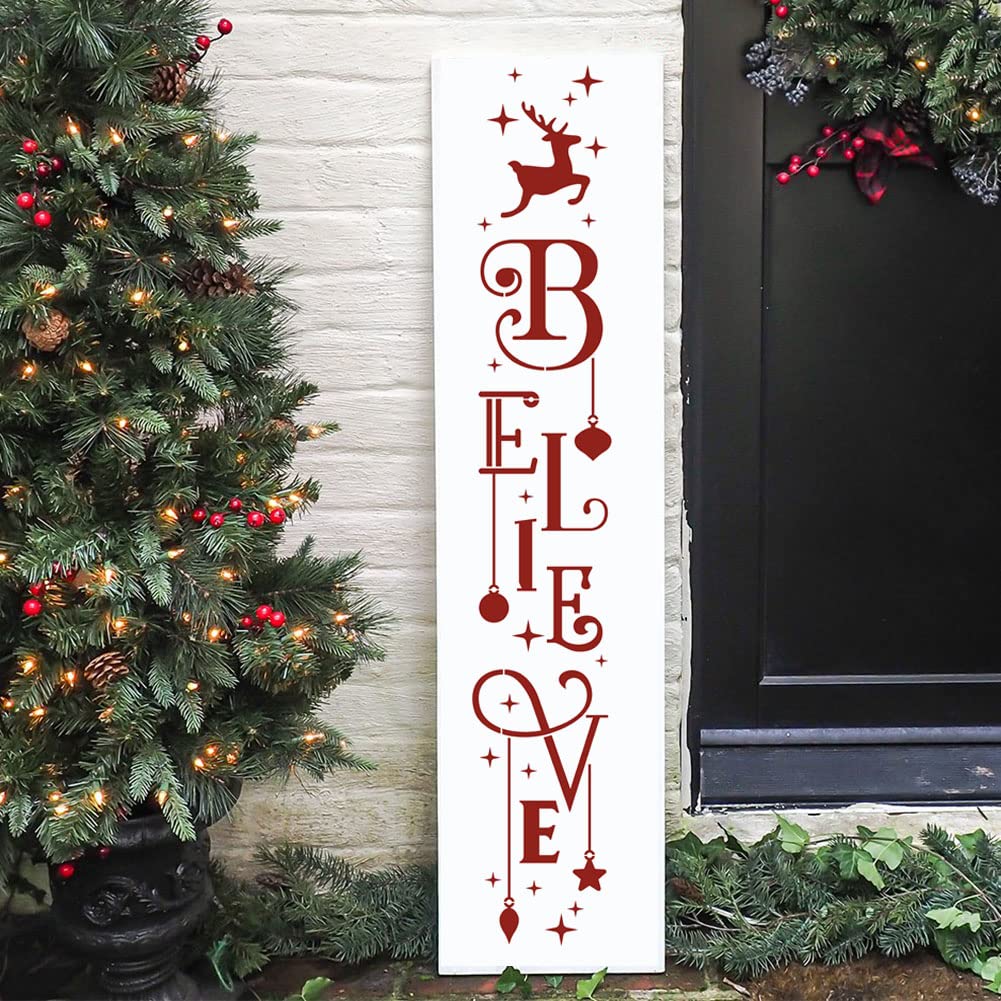 Christmas Stencils for Painting on Wood Holiday Christmas Stencil Large Believe Xmas Painting Stencils for Wall Porch Glass Wood Fabric