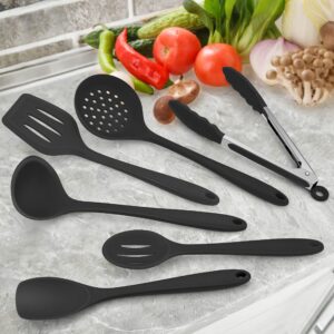 Homikit 20 Pieces Kitchen Utensils Sets with Holder, Black Silicone Cooking Utensil Heat Resistant, Nonstick Cooking Tools Include Spatula Spoon Turner Ladle Tong Whisk Grater, Dishwasher Safe