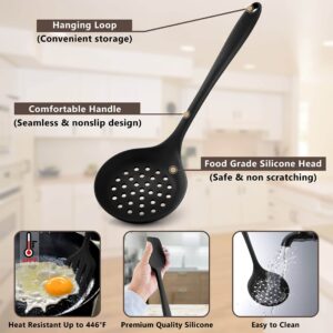 Homikit 20 Pieces Kitchen Utensils Sets with Holder, Black Silicone Cooking Utensil Heat Resistant, Nonstick Cooking Tools Include Spatula Spoon Turner Ladle Tong Whisk Grater, Dishwasher Safe