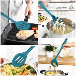 Homikit 20-Piece Kitchen Utensils Sets with Holder, Navy Blue Teal Silicone Cooking Utensil Heat Resistant, Nonstick Cooking Tools Include Spatula Spoon Turner Ladle Tong Whisk Grater, Dishwasher Safe