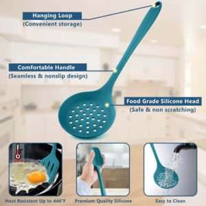 Homikit 20-Piece Kitchen Utensils Sets with Holder, Navy Blue Teal Silicone Cooking Utensil Heat Resistant, Nonstick Cooking Tools Include Spatula Spoon Turner Ladle Tong Whisk Grater, Dishwasher Safe