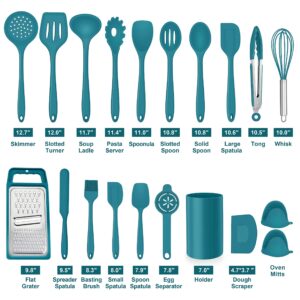 Homikit 20-Piece Kitchen Utensils Sets with Holder, Navy Blue Teal Silicone Cooking Utensil Heat Resistant, Nonstick Cooking Tools Include Spatula Spoon Turner Ladle Tong Whisk Grater, Dishwasher Safe