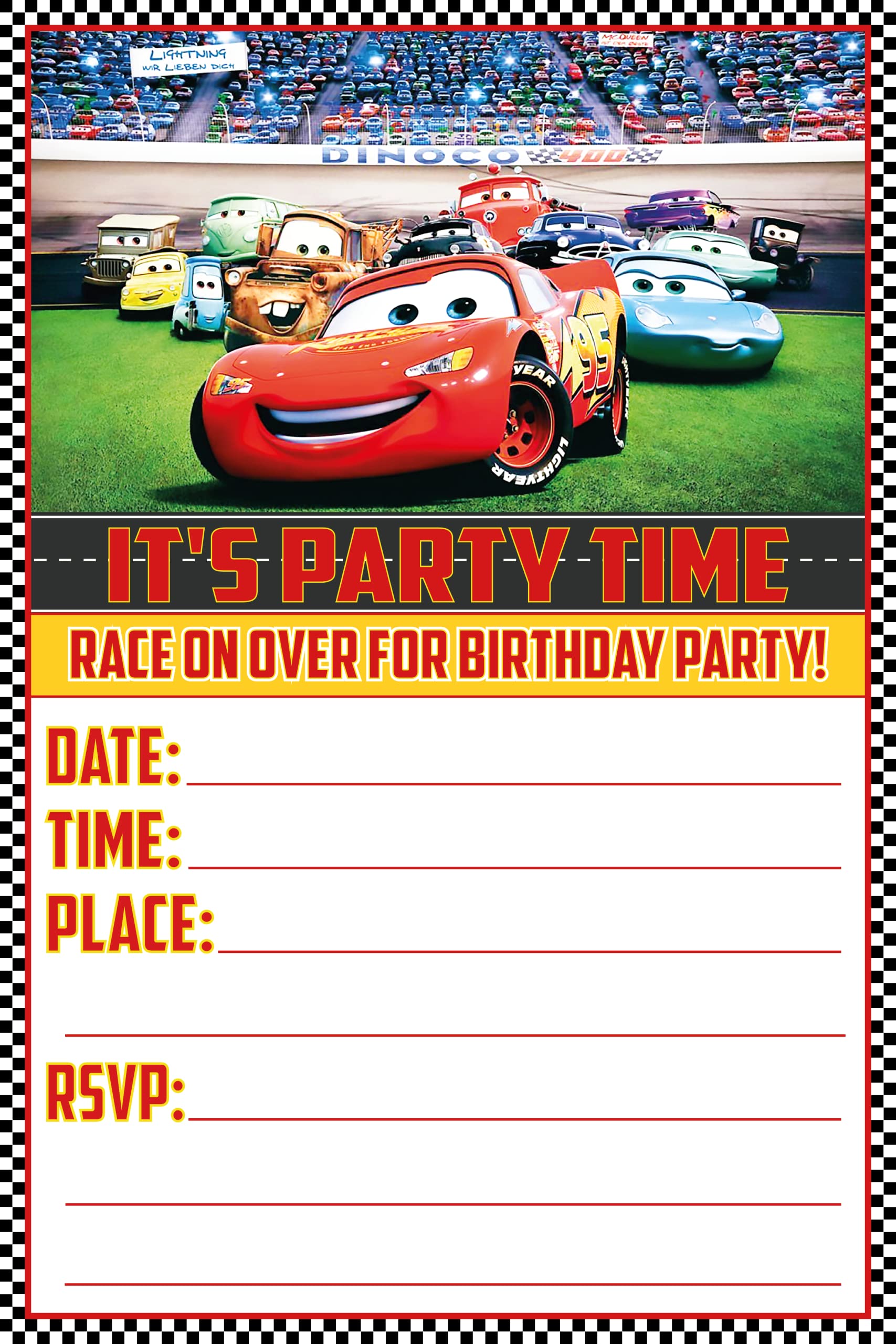 Set of 20 Cars -Themed Happy Birthday Invitation Cards & Envelopes - Lightweight (240g), Postcard Style Invites for the Perfect Party Pack