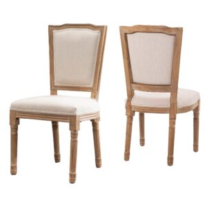 XRHOM Dining Chairs Set of 2, Dining Room Chairs Farmhouse Upholstered Chair with Ladder Backrest Carving Rubberwood Solid Legs Chair French Country for Living Room Bedroom Kitchen,Beige