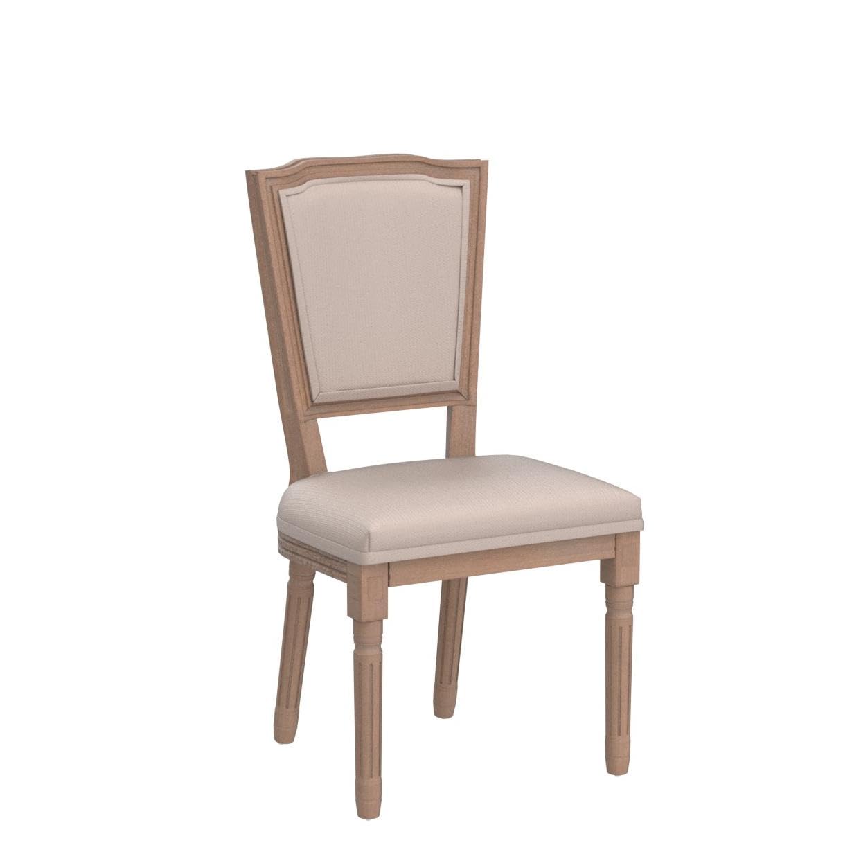 XRHOM Dining Chairs Set of 2, Dining Room Chairs Farmhouse Upholstered Chair with Ladder Backrest Carving Rubberwood Solid Legs Chair French Country for Living Room Bedroom Kitchen,Beige