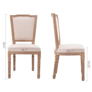 XRHOM Dining Chairs Set of 2, Dining Room Chairs Farmhouse Upholstered Chair with Ladder Backrest Carving Rubberwood Solid Legs Chair French Country for Living Room Bedroom Kitchen,Beige