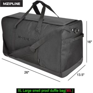 MZIPLINE XL Large Duffle Bag-Smell Proof-Bag Resistant Sport Gym Overnight Weekender Bag,Big Capacity Travel Duffel Holdall Bag With Carbon Lining (Black, Large)