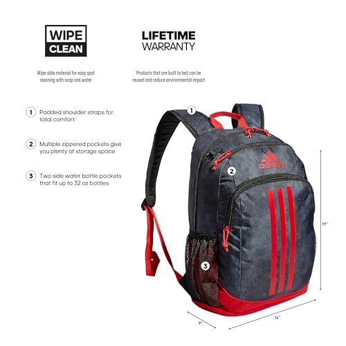 adidas Creator 2 Backpack, Stone Wash Carbon/Vivid Red, One Size