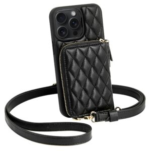 lameeku designed for iphone 13 pro max wallet case with card holder, leather crossbody case for women shockproof case compatible with iphone 13 pro max, 6.7 inch-black