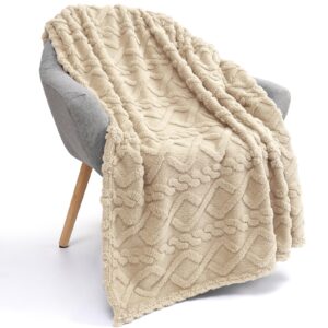 dezanbo twin size blanket for bed: soft fleece plush sherpa - fuzzy fluffy warm cozy lightweight 70x80 inch beige