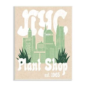 stupell industries nyc plant shop est. 1965 retro green skyline, design by daphne polselli wall plaque, 10 x 15