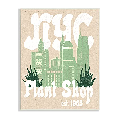 Stupell Industries NYC Plant Shop Est. 1965 Retro Green Skyline, Design by Daphne Polselli Wall Plaque, 10 x 15