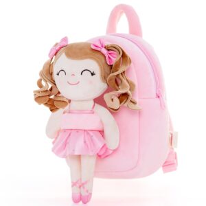 gloveleya toddler girls backpack for kids with soft toys plush curly ballerina doll pink 9 inches