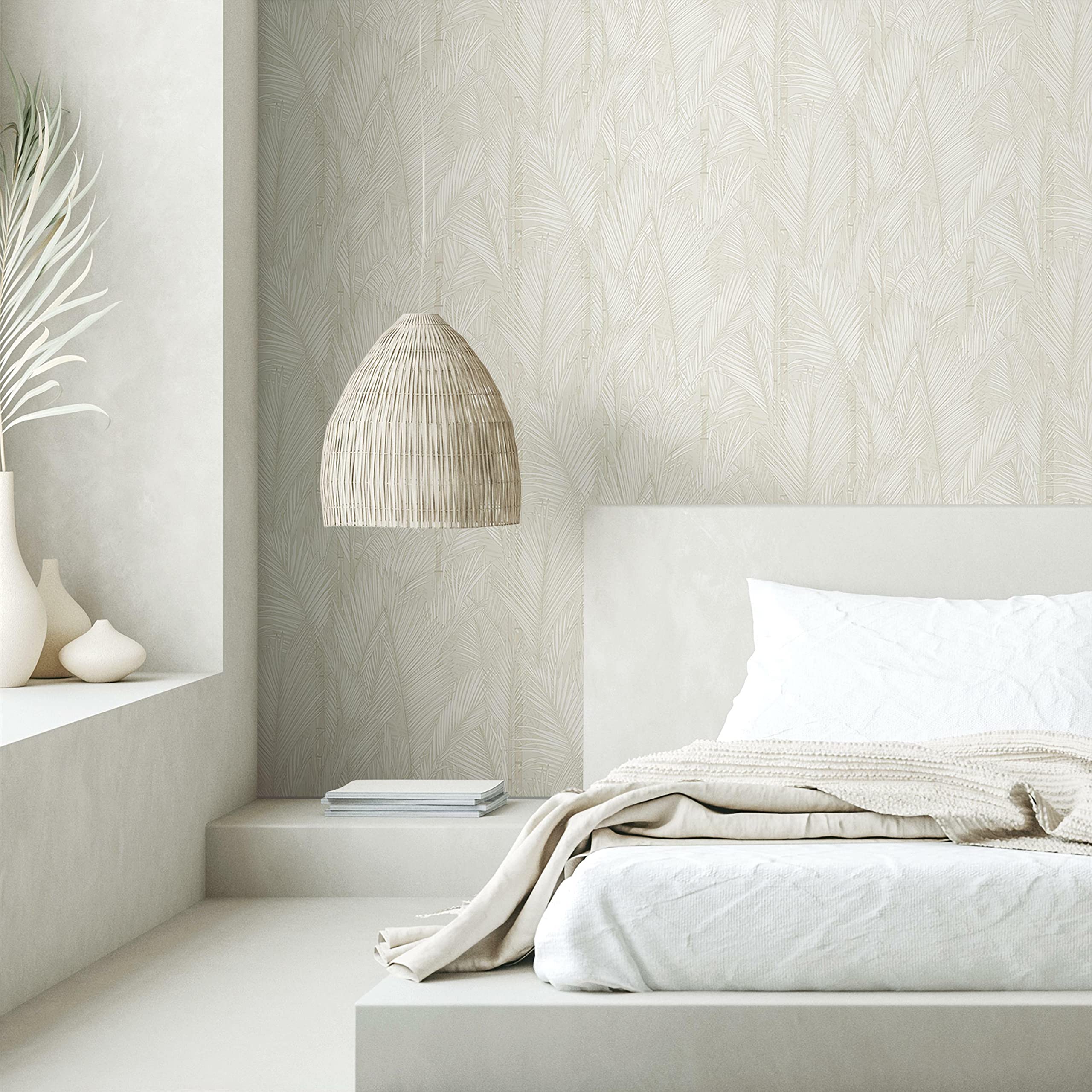 RoomMates RMK12103WP Taupe Swaying Fronds Peel and Stick Wallpaper