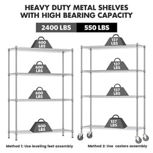 Leteuke Wire Shelving Unit with Wheels, NSF Certified 4 Tier Adjustable Storage Shelves 48"×18"×72", 2400LBS Heavy Duty Shelving Commercial Grade Metal Storage Utility Rack for Kitchen Garage, Chrome