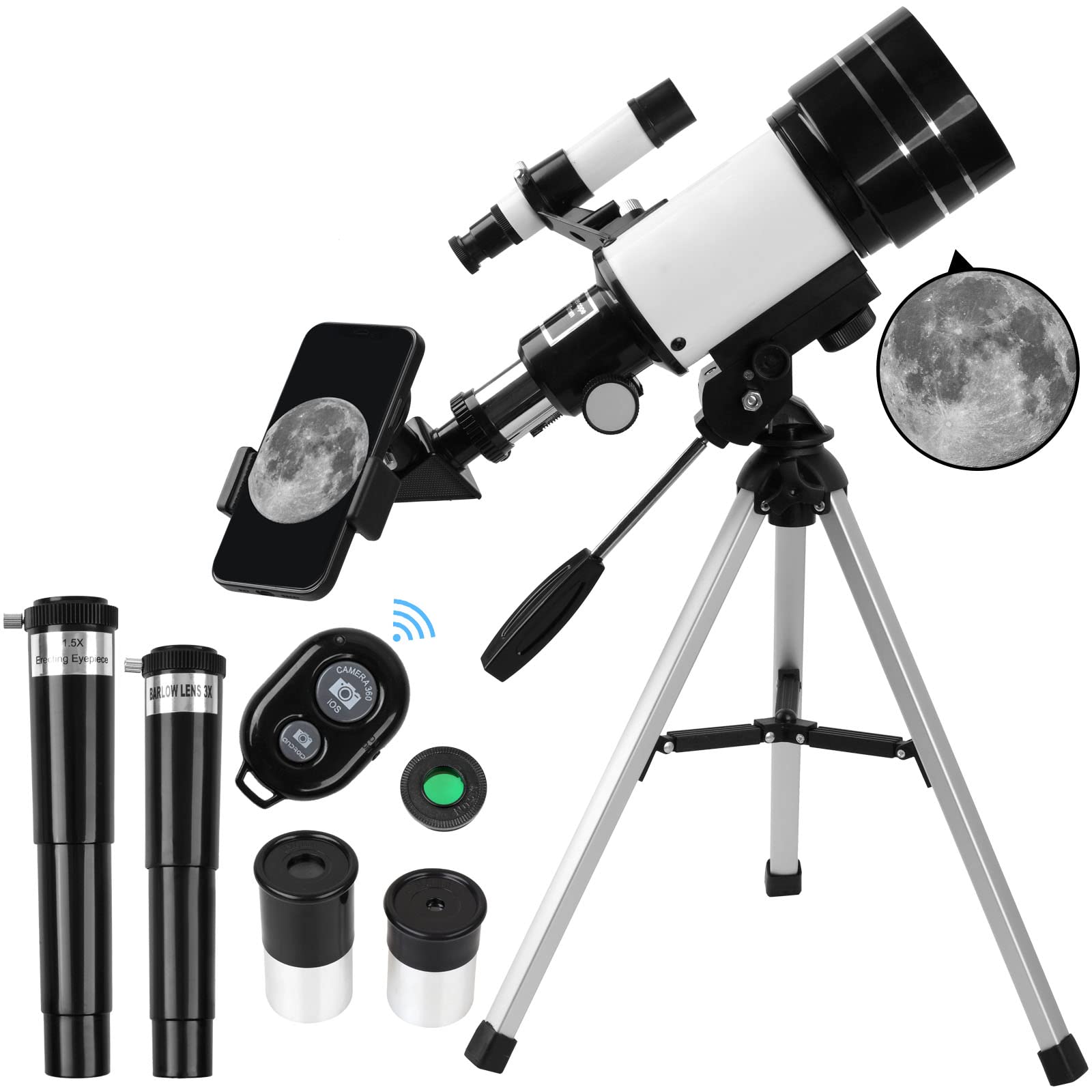 Telescope for Adults & Kids, Telescope, 70mm Aperture Refractor Telescope for Adults Astronomy Beginners Portable with Smartphone Adapter Ideal for Kids