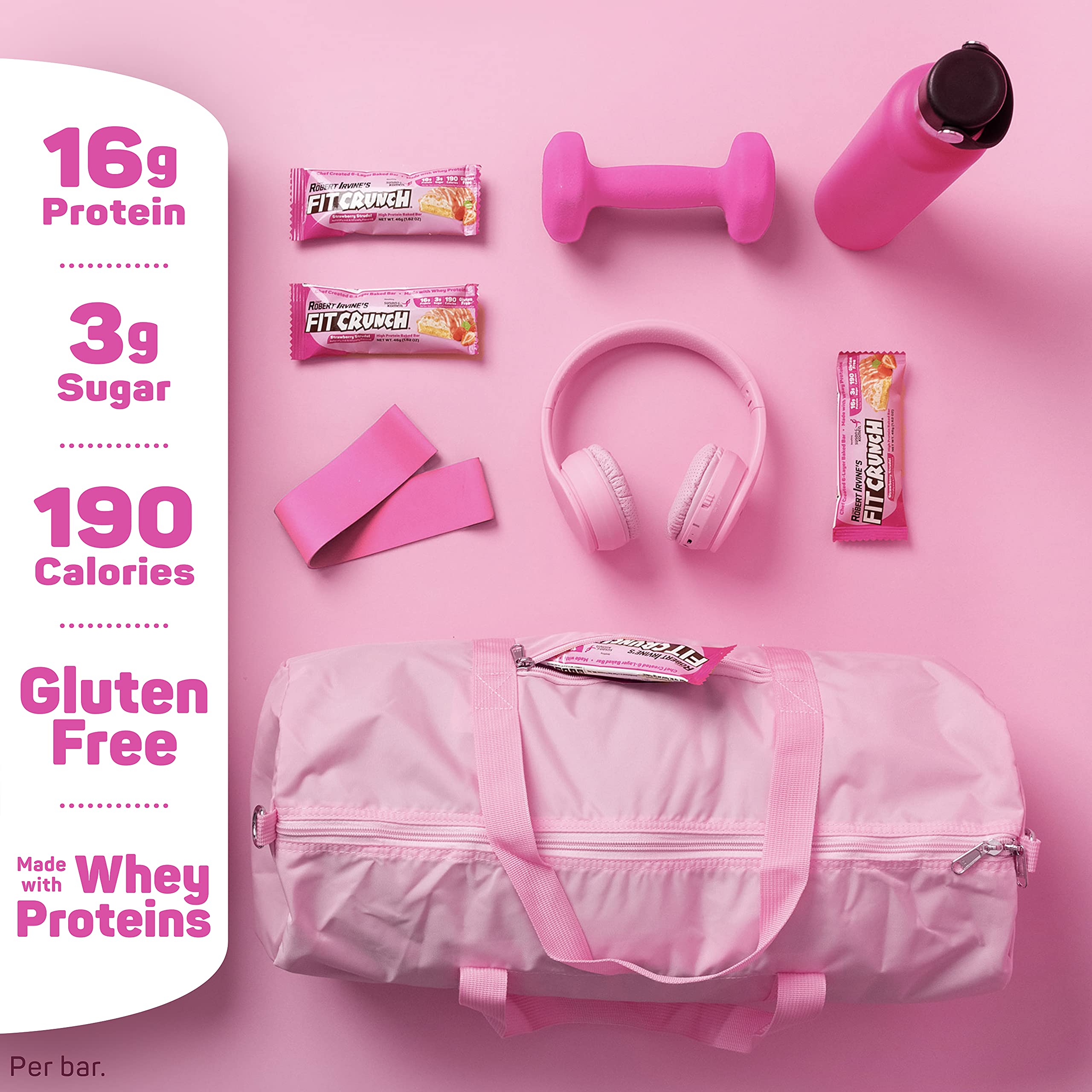 FITCRUNCH Snack Size Protein Bars, Designed by Robert Irvine, 6-Layer Baked Bar, 3g of Sugar, Gluten Free & Soft Cake Core (9 Bars, Strawberry Strudel)