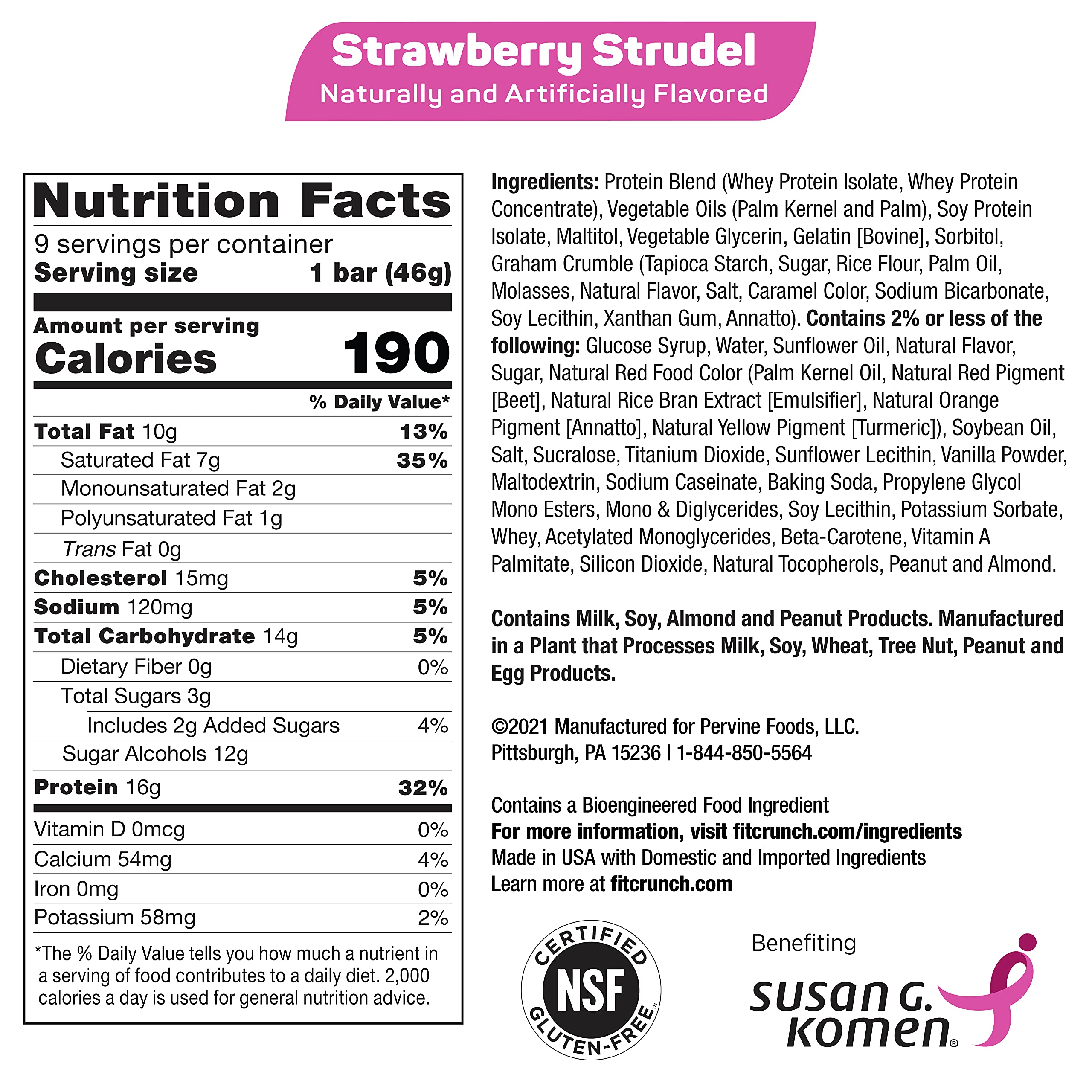 FITCRUNCH Snack Size Protein Bars, Designed by Robert Irvine, 6-Layer Baked Bar, 3g of Sugar, Gluten Free & Soft Cake Core (9 Bars, Strawberry Strudel)