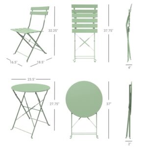 Grand patio Premium Frame Patio Bistro Set, Folding Outdoor Patio Furniture Sets, 3-Piece Patio Set of Folding Patio Table and Chairs, Sage Green