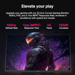 Pixio PXC325 32 inch 165Hz Refresh Rate FHD 1080p Resolution 1500R Curve VA Panel 1ms Response Time Adaptive Sync HDR Curved Gaming Monitor