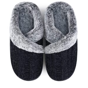 homitem fuzzy slippers for women indoor and outdoor fluffy bedroom house shoes with arch support memory foam winter warm ladeis cute comfy cozy black size 7-8