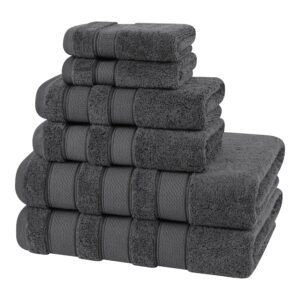 American Soft Linen Salem Bath Towel Set, 6 Piece Towels for Bathroom, 100% Turkish Combed Zero Twist Cotton, 2 Bath Towels 2 Hand Towels 2 Washcloths, Dark Gray