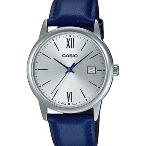 Casio MTP-V002L-2B3 Men's Standard Dress Analog Blue Leather Band Silver Dial Date Watchh