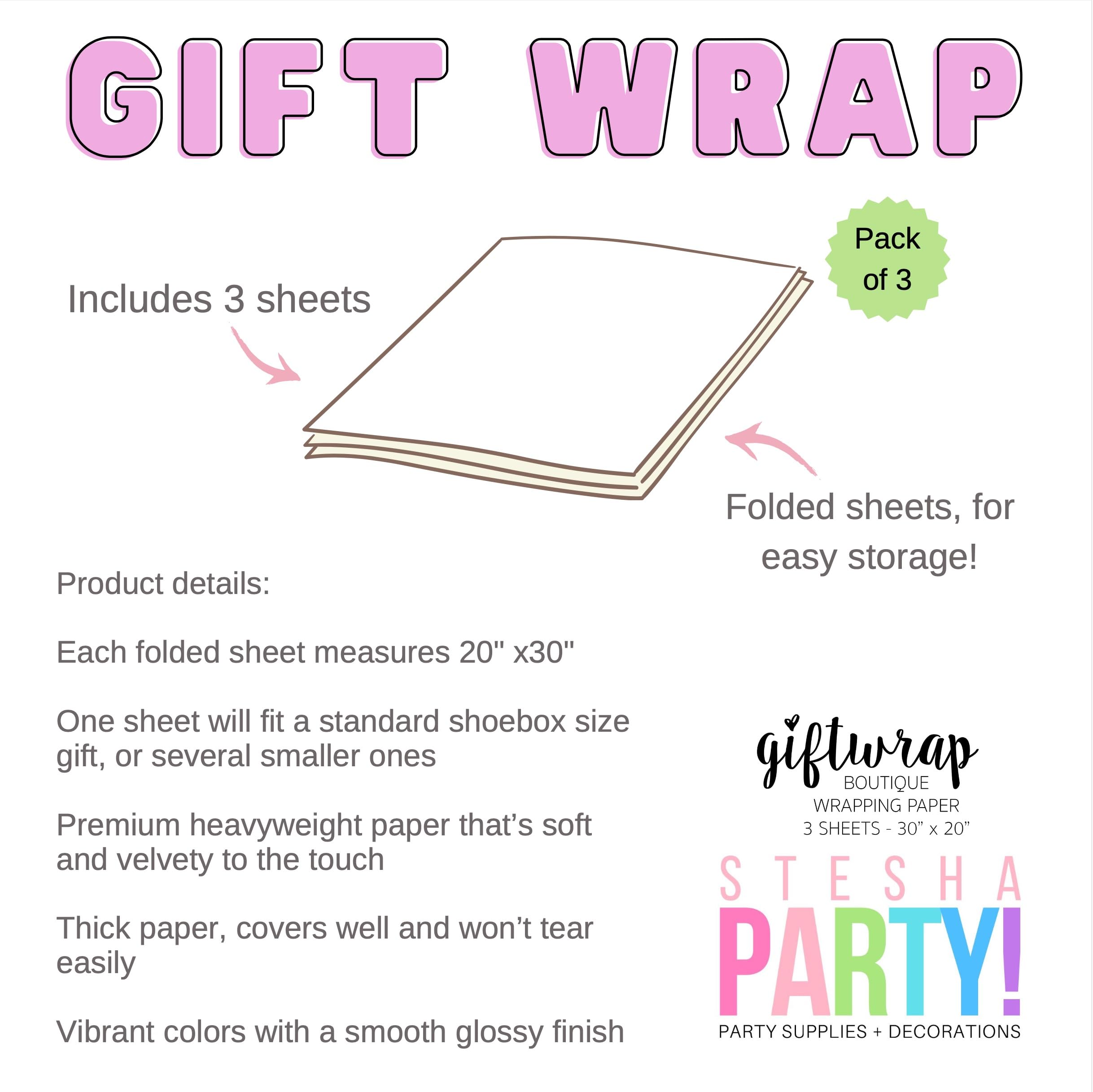 Stesha Party Princess Holiday Gift Wrap Christmas Wrapping Paper - 30 x 20 Inch (3 Sheets)