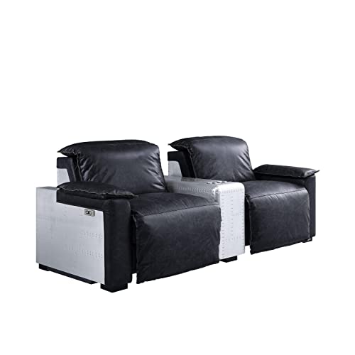 Acme Misezon Power Recliner in Black Top Grain Leather & Aluminum