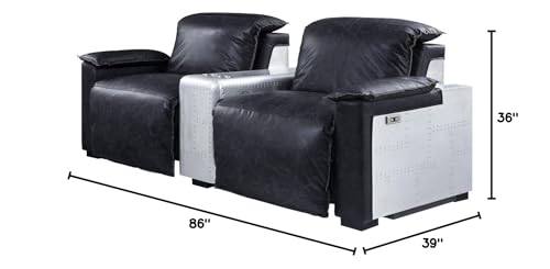 Acme Misezon Power Recliner in Black Top Grain Leather & Aluminum