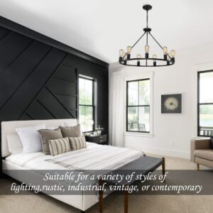 Senyshilon Wagon Wheel Chandelier 9-Light Farmhouse Chandelier, Dia 32'' Industrial Pendant Light Fixture, Black Matte Modern Chandeliers for Dining Room Kitchen Island Bedroom Living Room Foyer